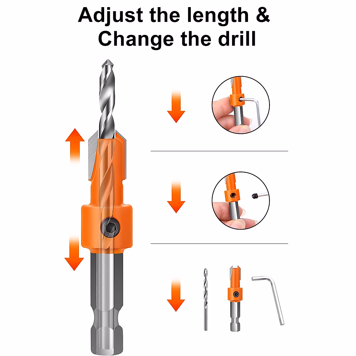 Lytool Countersink Drill Bit Set,5Pcs Counter Sink Drill Bit for Wood,1/4" Hex Shank Tapered Drill Bits for Woodworking and Carpentry,Quick Change and Allen Wrench for Woodworking,Pilot Screw Hole Set