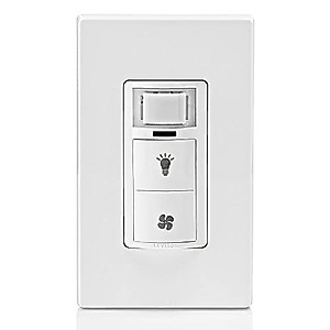 Leviton DHD05-1LW Dual Combination Humidity Sensor with Separate Light Switch, automate bathroom exhaust fan, air circulation, moisture control, ¼ HP, Single Pole/Single Pole, White