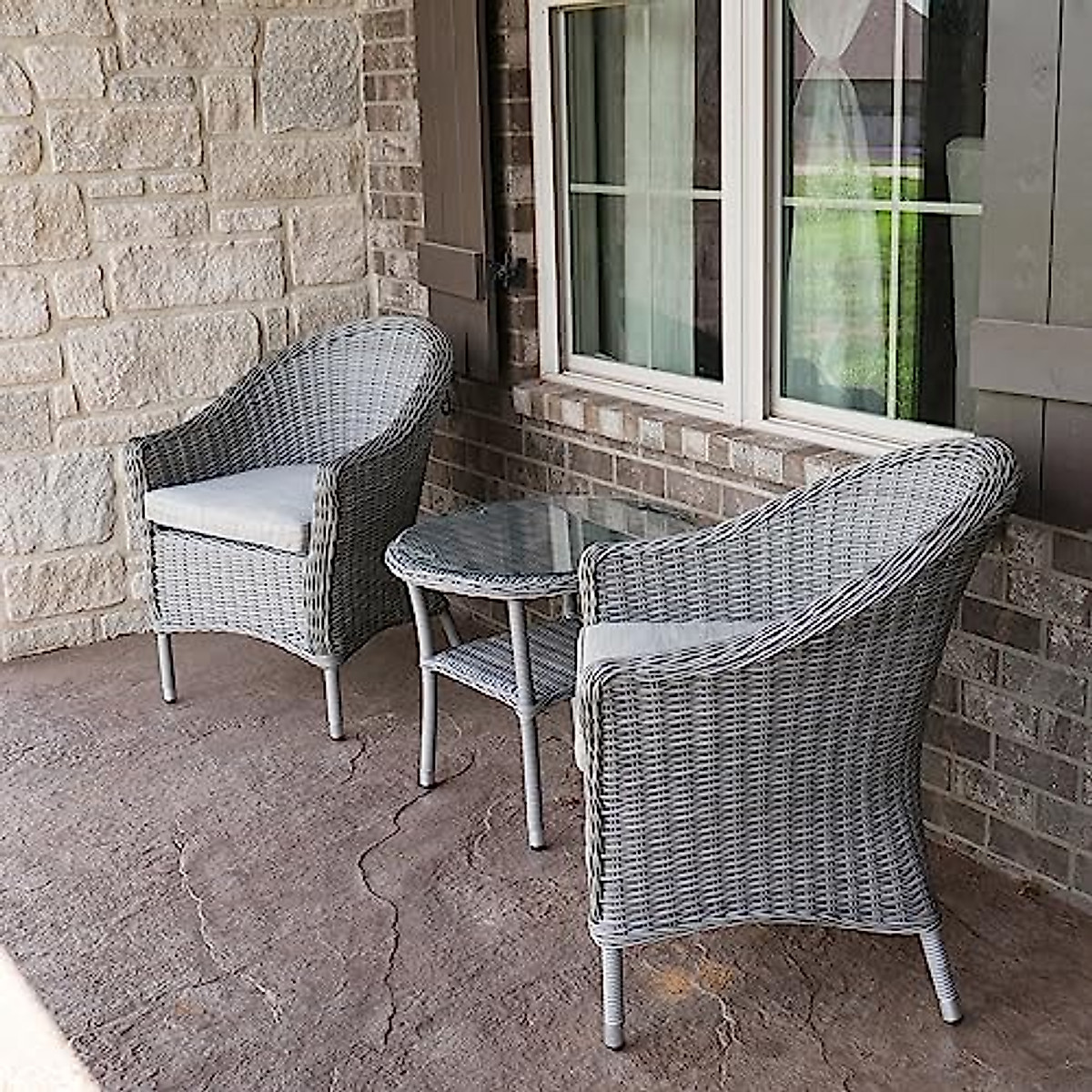 Pleasant Bay 3-Piece Outdoor Furniture Bistro Set for Decks and Patios, Includes 2 Chairs Table, Seats 2, Synthetic Wicker, White