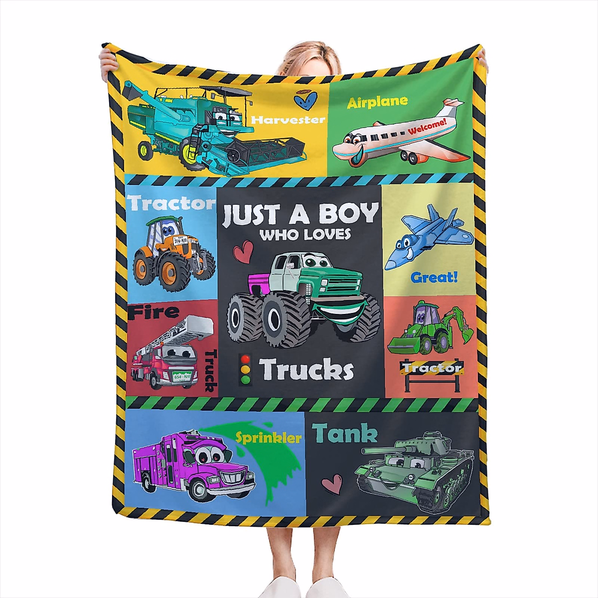 Truck Blanket,Car Gift for Boys,Just A Boy Who Loves Trucks Throw,Soft Tractor Flannel Blanket Lightweight Airplane Blanket Decor Tank Quilt for Kids Bed Sofa Car 40"x50" for Kid Boy