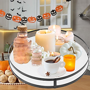 12" Wood Lazy Susan,Wooden Lazy Susan Organizer Display Stand,Turntable 360 Degrees Rotating Table Decor ,Round Lazy Susan for Countertop Cabinet or Dining Table,Farmhouse Table Decor.(White)