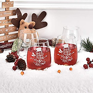 Let It Snow Christmas Wine Glass, Set of 4 Novelty Snowman Stemless Wine Glasses, Funny Christmas Gift for Friends Family Women Men, Party Decoration Christmas New Year Party Daily Use, 15 Oz