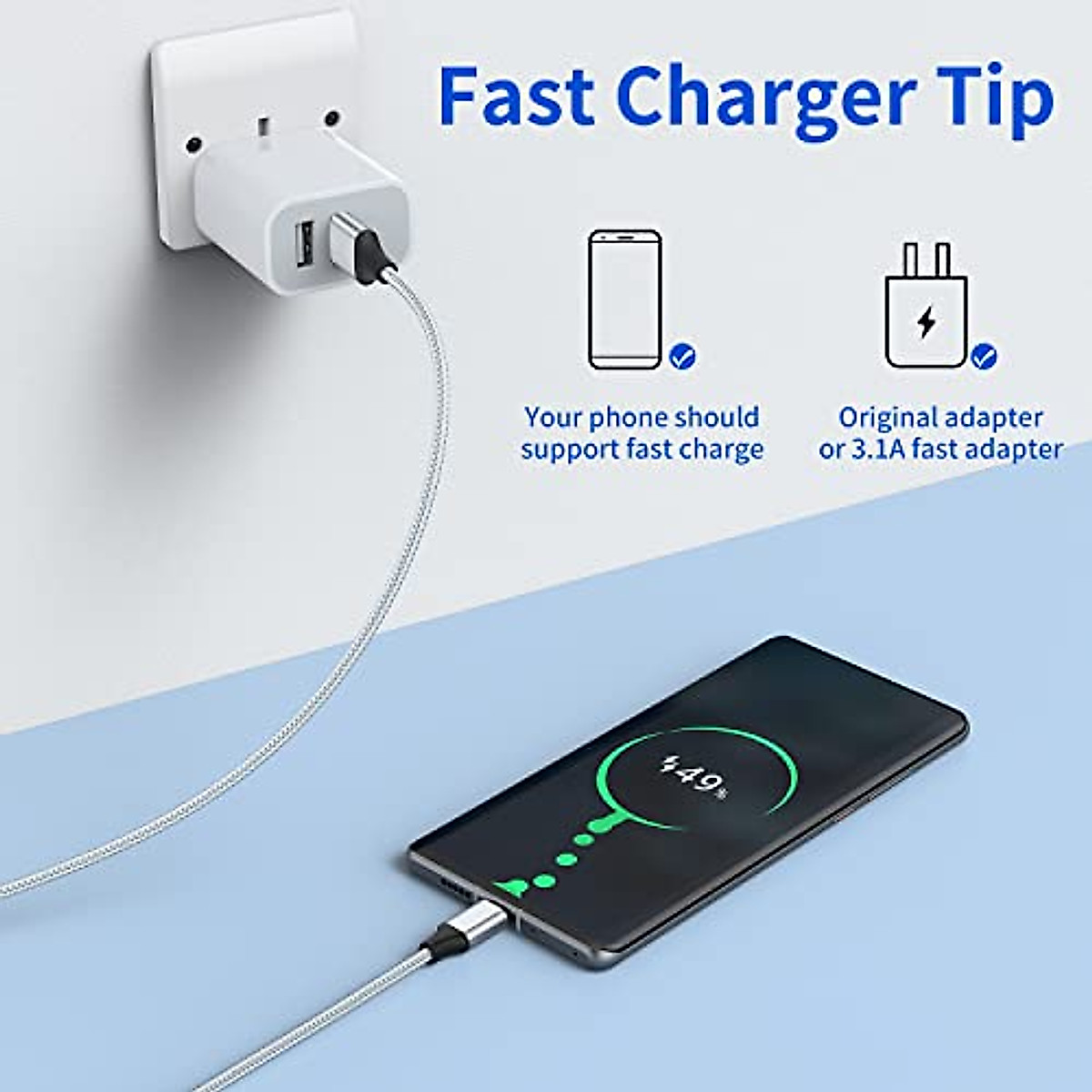 USB Type C Cable,[5-Pack, 3Ft ] USB Type A to C Fast Charger Cords for Samsung Galaxy S20 S10 S9 S8 Plus, Braided Fast Charging Cable for Note 10 9 8, LG V50 V40 G8 G7,(Silver)