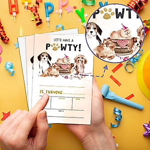 Puppy Dog Birthday Party Invitation, Let's Paw-ty Themed Fill-In Invites for Teens Boys Girls, 20 Invitations With Envelopes (4" X 6"), Kids Doggy Party Favors Decorations and Supplies -61