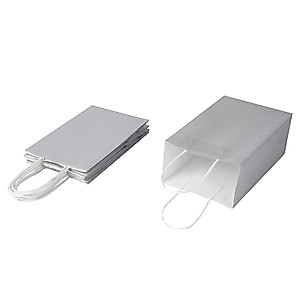 Oikss 50 Pack 5.25x3.25x8.25 inch Small Kraft Bags with Handles Bulk, Paper Bags Birthday Wedding Party Favors Grocery Retail Shopping Business Goody Craft Gift Bags Cub Sacks (Silver Grey 50 Count)