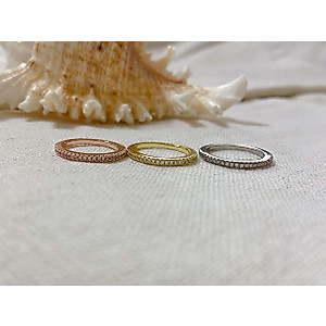 Cubic Zirconia Micropaved Classic Petite Wedding Band Dainty Skinny Stacking Ring (Gold, 5)