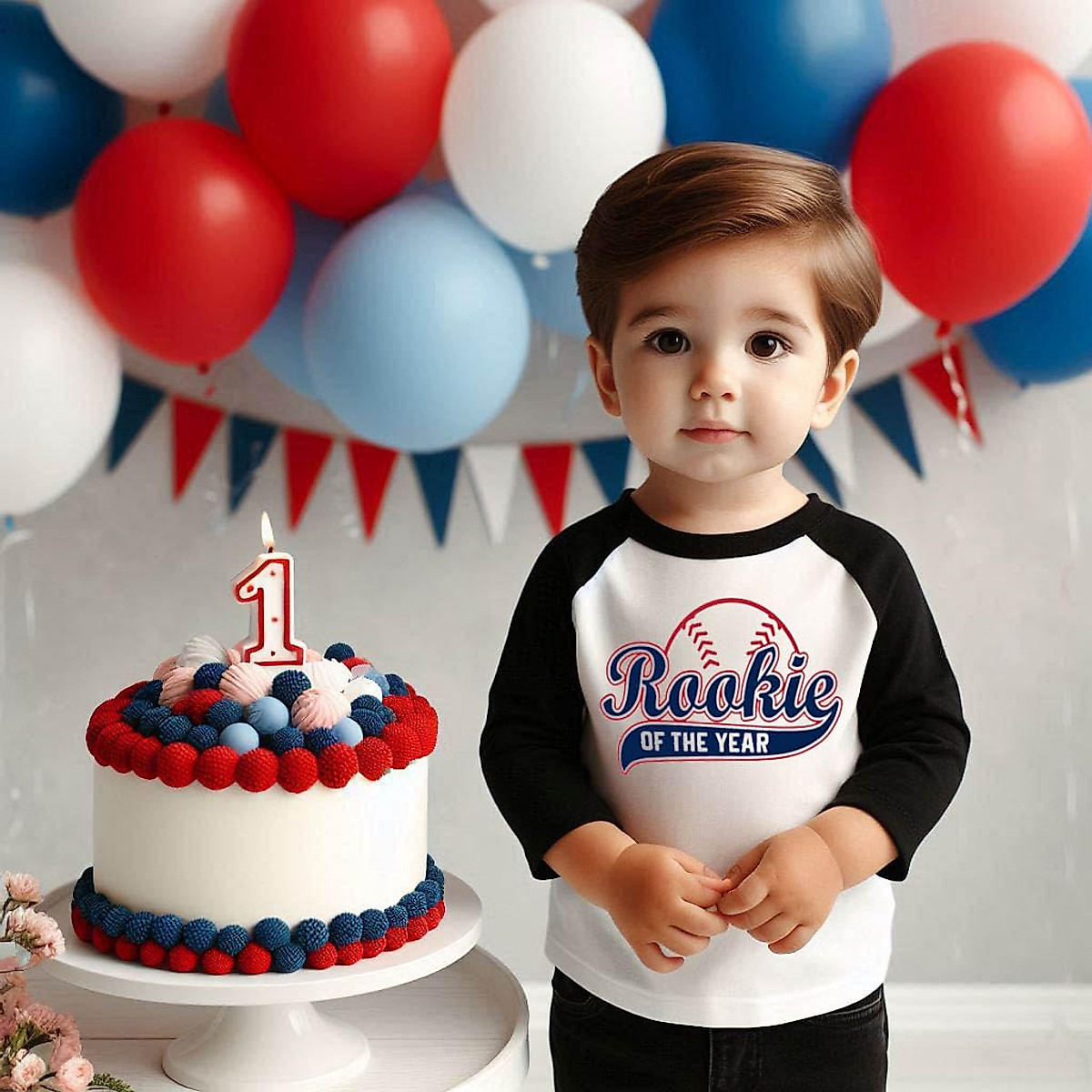 Rookie of The Year First Birthday Baby Boy Custom T-Shirt for 1 One Year Old Toddler 1st Birthday Personalized Shirt Infant Kids Tee Black, 12 Months