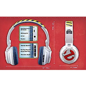 eKids Ghostbusters Kids Bluetooth Headphones, Wireless Headphones with Microphone Includes Aux Cord, Volume Reduced Kids Foldable Headphones for School, Home, or Travel