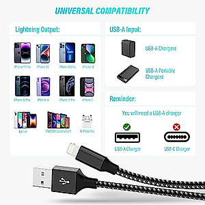 iPhone Charger [Apple MFi Certified] 3Pack 10FT Lightning Cable Fast Charging Cord Nylon Braided Compatible with iPhone 14 13 12 11 X Xs 8 7 6 6s Pro Pro Max Plus Mini and More - (Black)