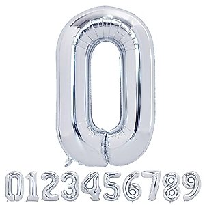 TONIFUL 50 Inch Large Silver Number Balloons 0-9, Foil Mylar Big Digital Balloon Number 0 Digit zero for Birthday Party, Wedding, Bridal Shower, Engagement, Photo Shoot, Anniversary (Silver zero)