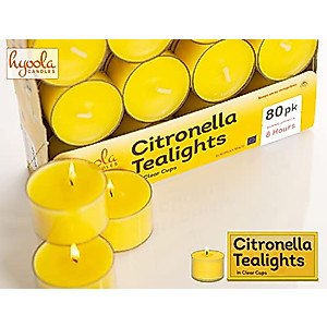 Tealight Citronella Candles Outdoor - 8 Hour Burn Time - Indoor and Outdoor Mosquito, Insect and Bug Repellent Citronella Candle - Natural Fresh Scent – Decorative in Clear Cup - 80 Pack