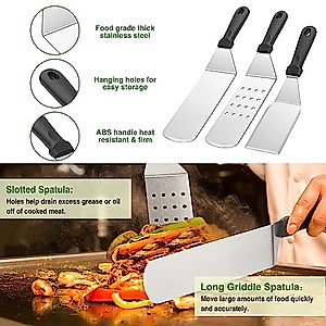 Griddle Accessories Kit, 17PCS Flat Top Grill Accessories Set for Blackstone and Camp Chef, Enlarged Spatulas, Basting Cover, Scraper, Tongs, Stain Steel Grill Spatula Kit for Outdoor BBQ & Cooking