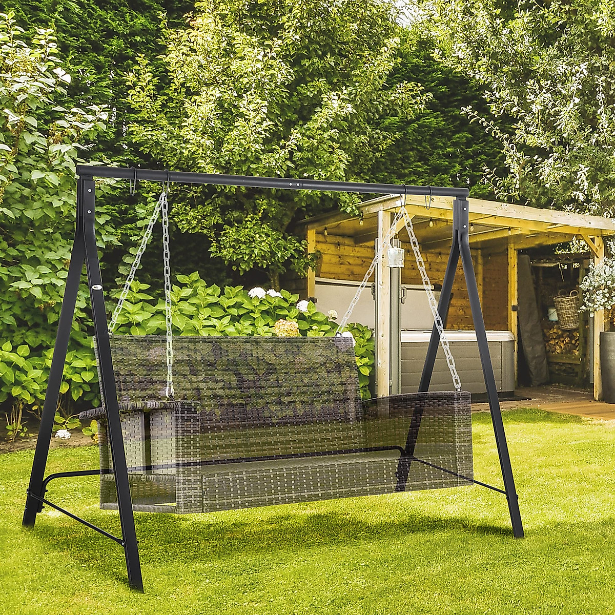 Outsunny Metal Porch Swing Stand, Heavy Duty Swing Frame, Hanging Chair Stand Only, 660 LBS Weight Capacity, for Backyard, Patio, Lawn, Playground, Black