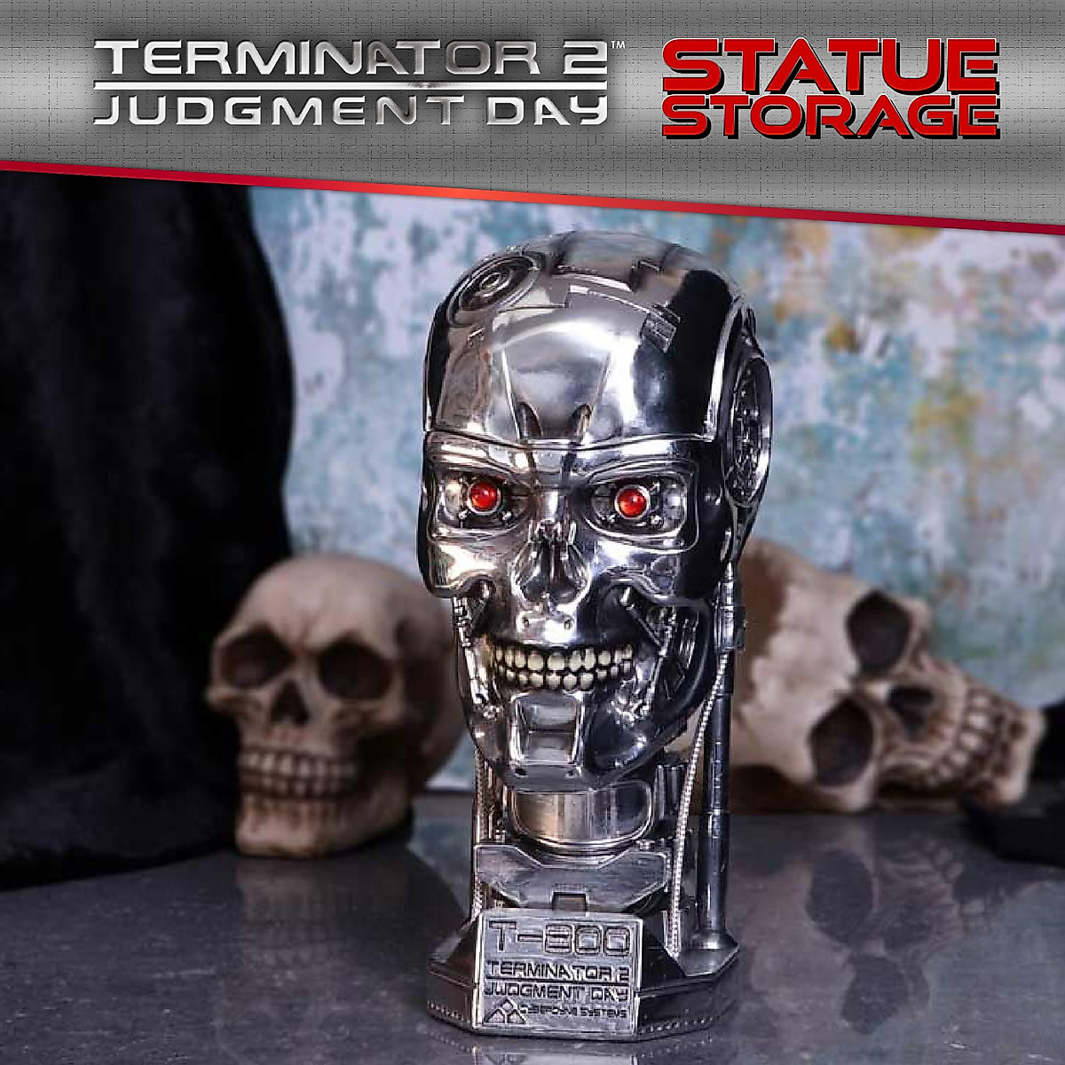 Nemesis Now Terminator 2 Head Statue with Hidden Storage Compartment, Metal Skeleton Statue Box, Hand-Painted Resin, Official Movie Merchandise, 21cm