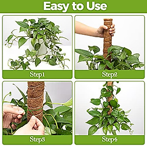 Yazoya Moss Pole 52.4 inches, 4pcs 17 inch Moss Pole for Plants Monstera, Moss Stick for Plants Support Extension to Grow Upwards, Coir Totem Pole for Climbing Plants with 65 feet Garden tie