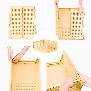 souG 2 Pack (17x 13.2 x 7.3 inch)Stackable Plastic Storage Basket-Foldable Closet Organizers Storage Bins, Perfect for Kitchen, Office, Bedroom & Bathrooms(Yellow)