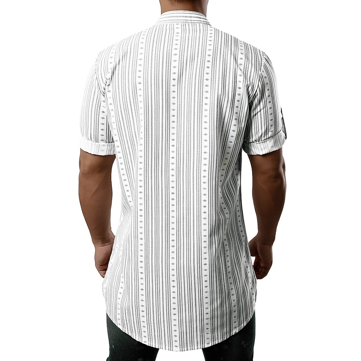 JOGAL Mens Striped Henley Shirt Short Sleeve Traditional African Style Dashiki Shirts White X-Large