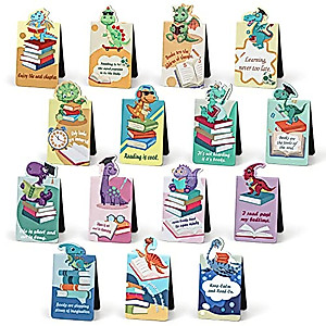 MWOOT 30Pcs Dinosaur Magnetic Bookmarks for Kids, Cute Magnet Page Markers Kit for Book Lover, Creative Magnetic Page Clips Bookmark Supplies for Students School Reading Lovers(15 Styles,4.5x3CM)