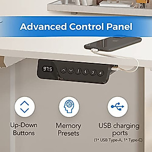 FLEXISPOT Standing Desk Electric Stand Up Desk with 55 x 24 Splice Desktop Ergonomic Memory Controller Height Adjustable Desk E150 (White Frame + 55" White Desktop)