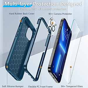 Red2Fire for iPhone 13 Pro Max Case, [Shockproof] [Dropproof] [Dust-Proof] with [2 Pack Tempered Glass Screen Protector] Protective Phone Case for iPhone 13 Pro Max -6.7 inch Blue