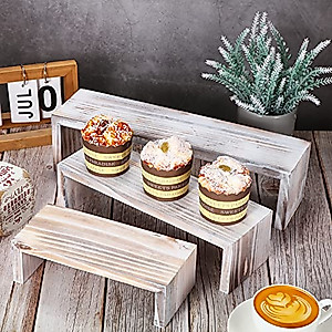 Set of 3 Wood Cake Display Riser Stands Rustic Cupcake Stand Vintage Dessert Donut Stand White Wooden Cake Stands Food Display Stands for Party Food Service Display Risers for Wedding Table Craft
