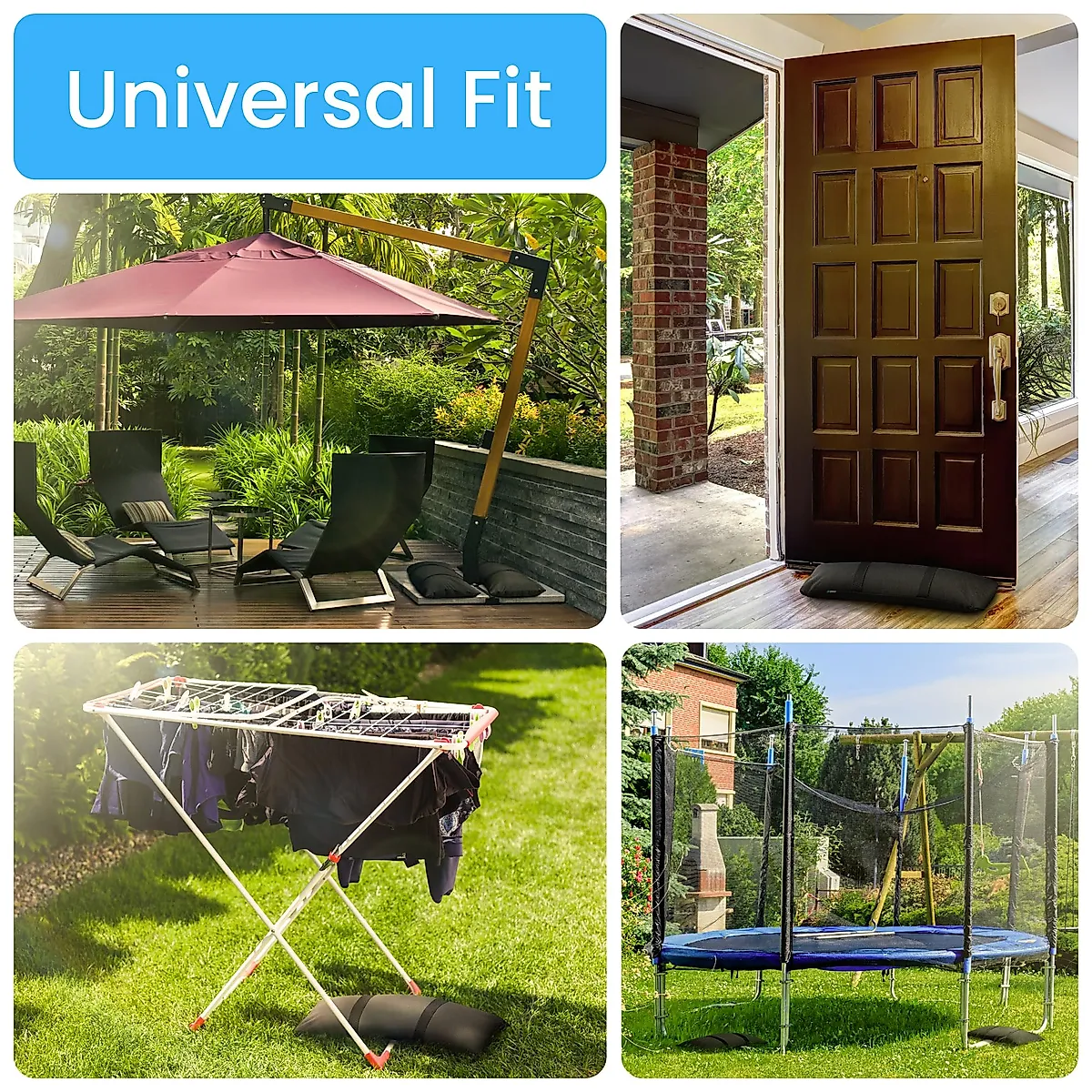 BaseMate Umbrella Base Weights | Outdoor Fillable Sand Bags for Weight | Weatherproof Patio Furniture Weights | 4 SandBags for 49 lb. | Arched Sand Bags to Hold Down Umbrella Stand & Outdoor Furniture