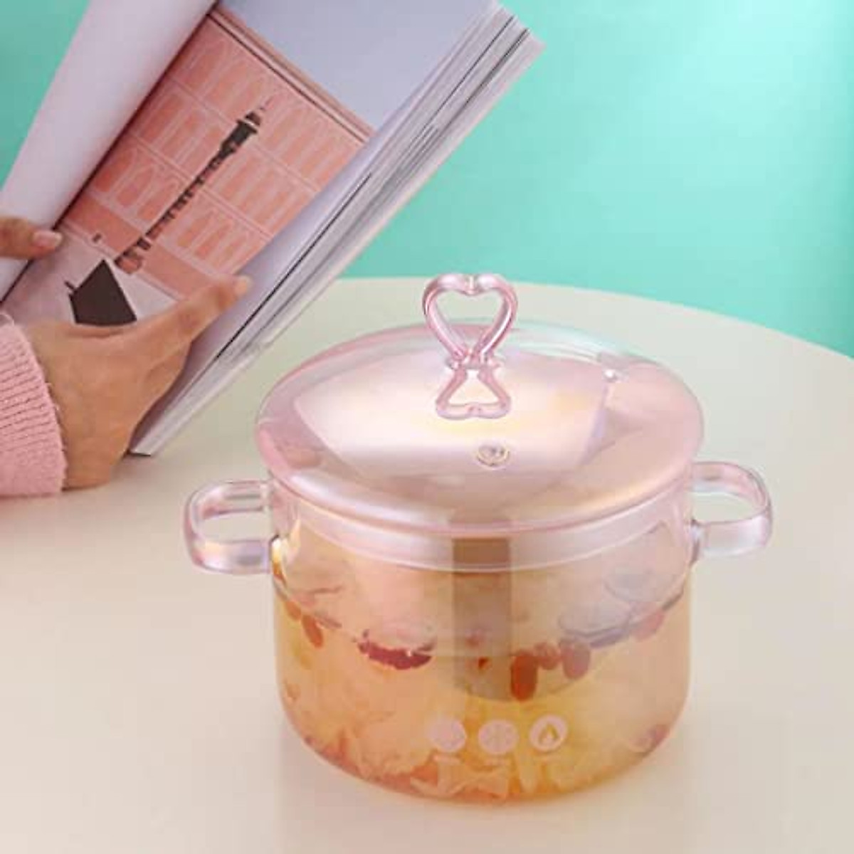 Cooking Pot Lid Retro Double Handle Stew Pot Borosilicate Cookware Soup Stews