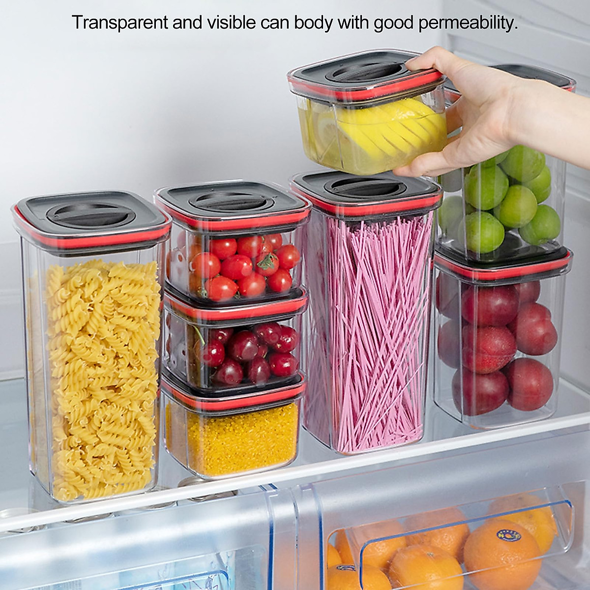 jyibinee Cereal Storage Box, Large Capacity Transparent Sealed Food Container, Airtight Food Storage Container Sealed Storage Tank for Kitchen Black 600ML