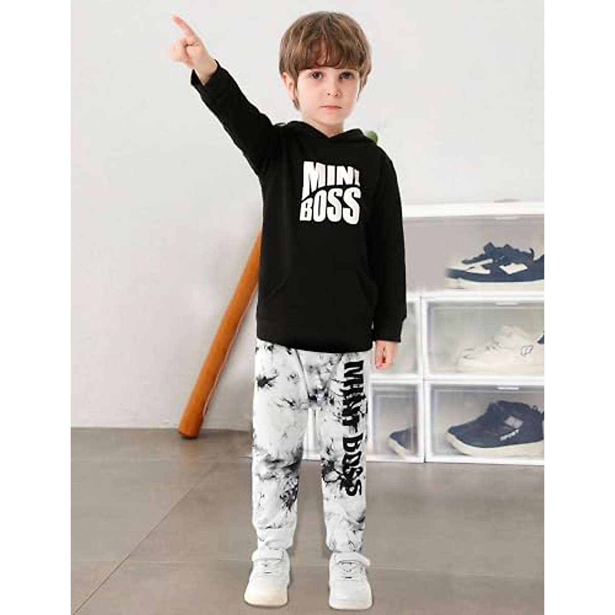 Von kilizo Toddler Boy Clothes 2T-3T Boys Fall/Winter Clothes Fashions Outfits MINI BOSS Hoodie Sweatshirt + Tie Dye Pant 2Pcs Set