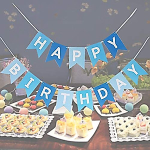 Heidaman Classic Bronzing Fish Tail Happy Birthday Banner Multiple Colour Party Decorations Birthday Decor For Adult Boy Girl-Blue White