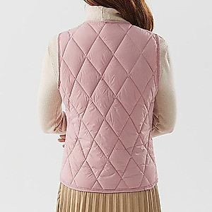 Aniywn Women's Outwear Vest - Stand Collar Lightweight Zip Quilted Vest for Women Zip Up Front Trendy Fall Waist (Pink, XXXL)