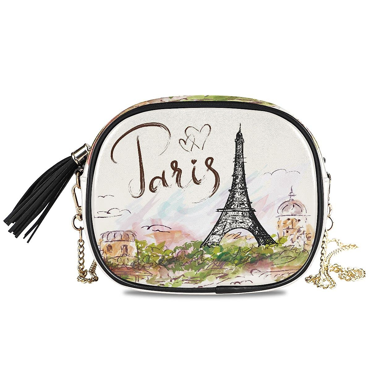 ALAZA Watercolor Paris Eiffel Tower PU Leather Small Women Crossbody Shoulder Bag Purse Wallet with Adjustable Chain Strap