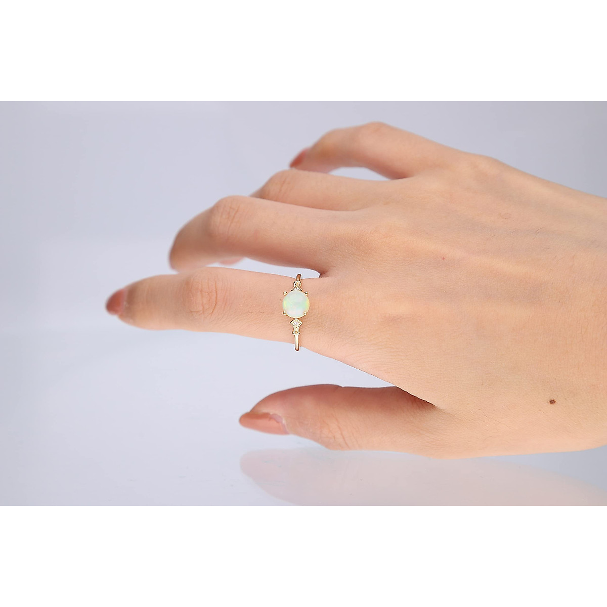 Gin & Grace 14K Yellow Gold Natural Ethiopian Opal Ring with Real Diamonds|Ethically, authentically & organically sourced (Round-cut) shaped opal hand-crafted jewelry for her | Opal Ring for women