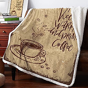 Yun Nist Sherpa Fleece Throw Blankets Vintage Coffee Bean with Mug Super Soft Reversible Blanket, Wram Cozy Throws for Sofa Couch Bed Warm Quotes 60x80in