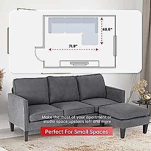 PayLessHere Futon Sofa Couch L Shaped Couch Convertible Sectional Sofa Small Sofa Fabric Sofa for Small Living Room, Apartment and Small Space,Grey