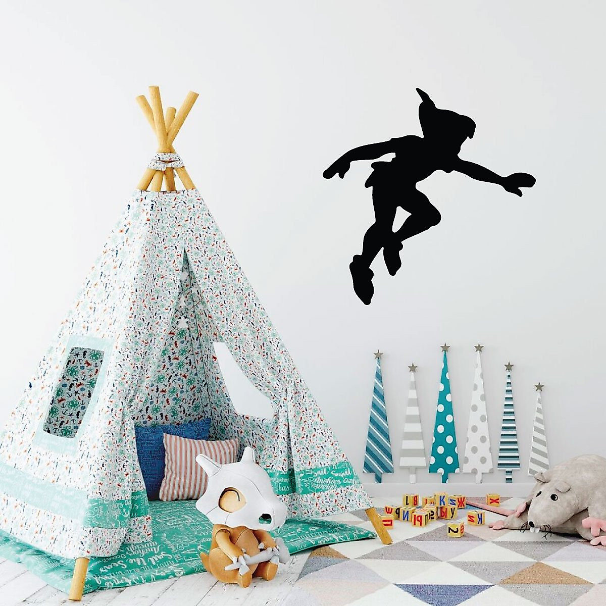 Peter Pan Wall Decal - Shadow - Disney Vinyl Sticker Silhouette for Kid's Playroom, Bedroom Decoration or Nursery Decor