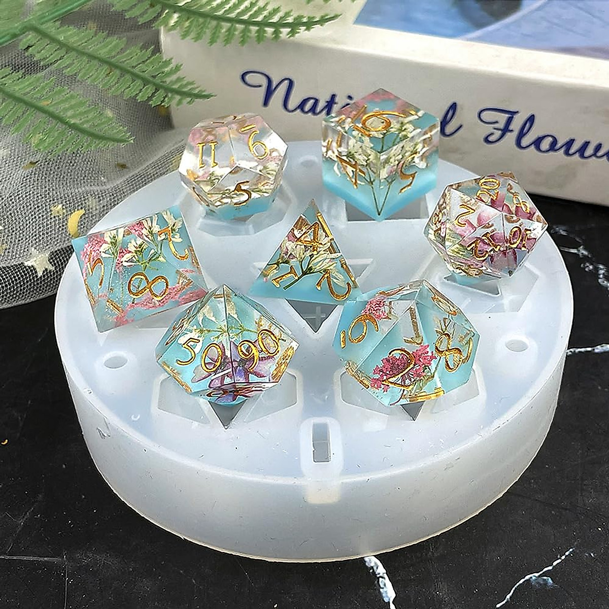 RESINWORLD 7 Piece Sharp Edge Polyhedral Dice Mold, DND Dice Resin Molds for Board Games, Silicone Molds for Resin Dice Making