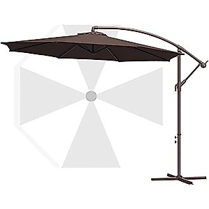 Jardin-Monde 10ft Offset Hanging Patio Umbrella, Outdoor Deck Cantilever Umbrella for Backyard, Garden, Poolside, Lawn, Outdoor Market Umbrella with Crank and Cross Base, 8 Ribs-COFFEE
