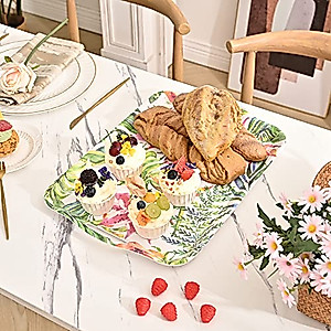 Blue Boat 16.5" x 11.5" Rectangular Melamine Serving Tray Set of 2 Floral, Light Weight Easy to Clean Sturdy Stackable Serving Tray with Handle, Fruit, Snacks, and Desserts Trays, TV Trays