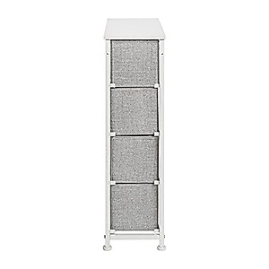 Flash Furniture 4 Drawer Slim Wood Top White Cast Iron Frame Dresser Storage Tower with Light Gray Easy Pull Fabric Drawers