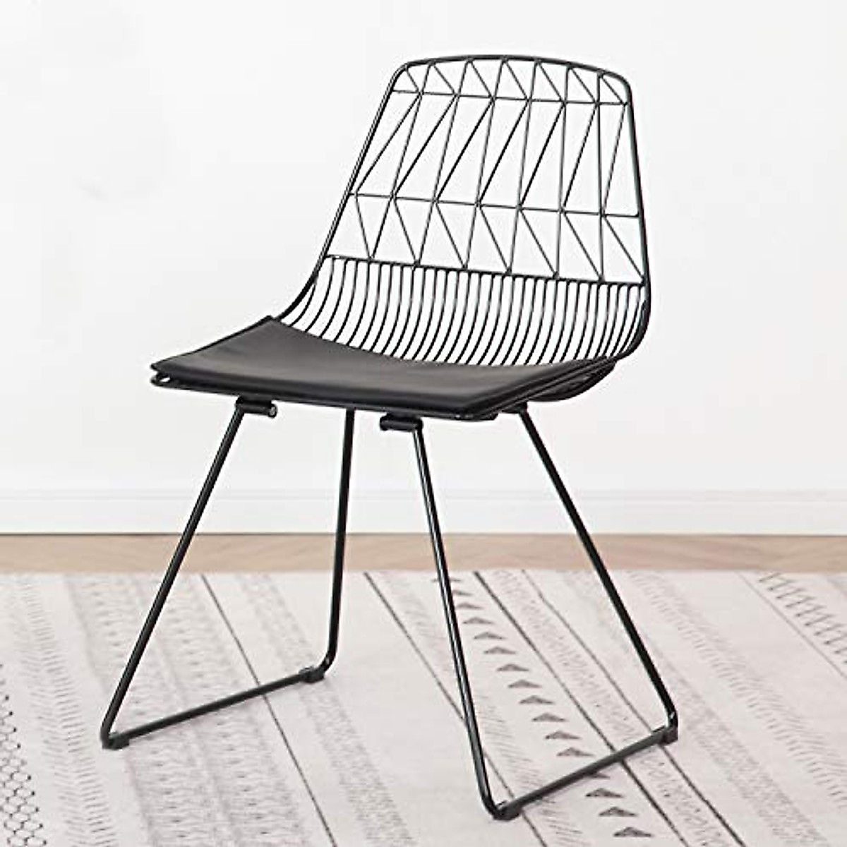 AC Pacific Metal Dining Chairs with Faux Leather Seat Pad, Modern Stackable Indoor Outdoor Stool for Kitchen, Patio, Bistro and Bar, Set of 2, Matte Black