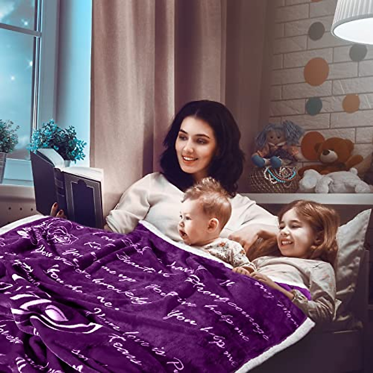 Jhomk I Love You Mom Gift Throw Blanket from Daughter or Son , Mom Birthday Gifts for Mom Unique, A Warm Hug Gift for Christmas, Mothers Day, Valentines Day - (65” x 50” Purple, Sherpa)