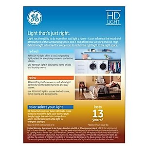 GE Lighting (4 Bulbs) GE Relax/Refresh LED A19 Color Select Light Bulb, Choose Either Soft White Relax or Cool White Refresh, Toggle Switch on Bulb, HD Light, 450 lumens, dimmable, Medium Base