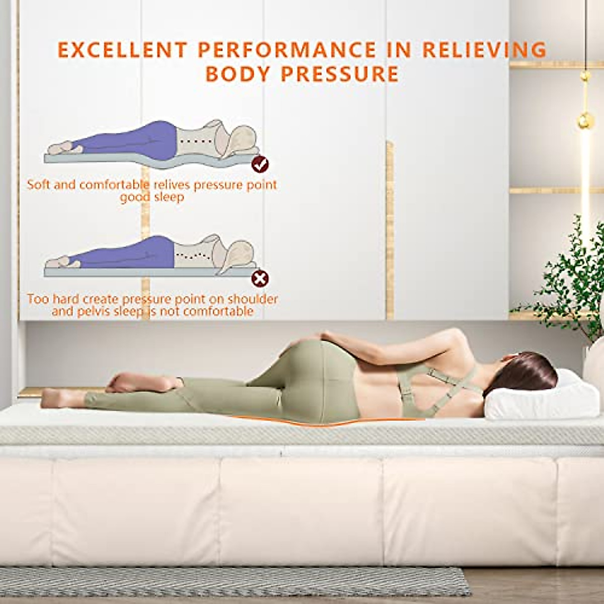 2 Inch Tempurpedic Mattress Topper Full Size, Cozary Cooling Mattress Pad Cover for Back Pain, Bed Topper with Bamboo Cover, Soft Breathable