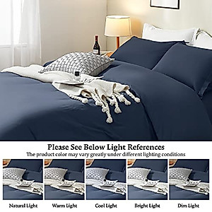 Yastouay Duvet Cover Set Twin Size Soft and Comforter Duvet Cover 100% Washed Microfiber Duvet Covers with Zipper Closure and Corner Ties Bedding Cover Set (68x90 inches, Navy Blue)