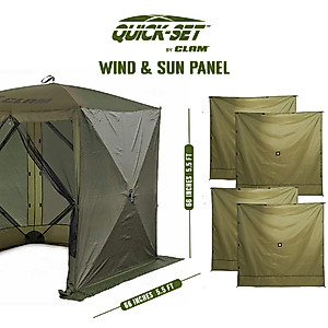 CLAM Quick Set Traveler, 6 x 6 Foot Portable Pop Up Outdoor Camping Gazebo Screen Tent, Canopy Shelter with Carry Bag and Wind Panels (4 Pack), Green