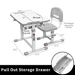 VIVO Gray Height Adjustable Childrens Desk and Chair Set | Kids Interactive Workstation