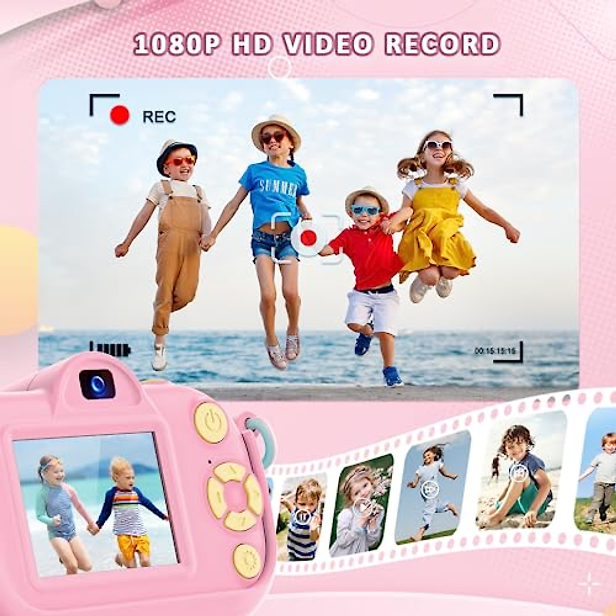 Kids Digital Camera, 1080P HD for Boys & Girls, Ages 3-9 - Mini Toy Camera with 32GB Card, Perfect for Selfies, Christmas & Birthday Gifts