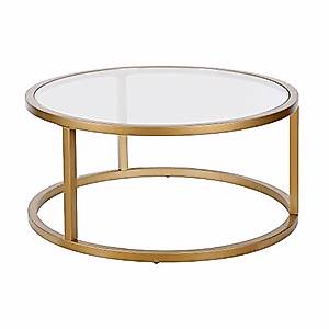 Parker 35'' Wide Round Coffee Table in Brass