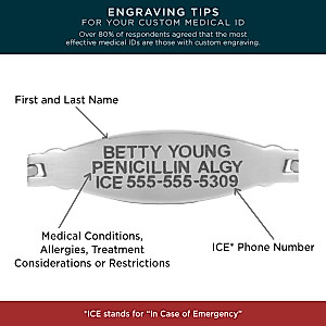 Medical Alert Bracelet For Women, Purple and Silver Stainless Steel Heart Link Bracelet, Custom Engraving, 1 Year Warranty, Custom Sized, Waterproof and Durable, Lauren's Hope Medical ID (Purple and Silver, 6.5 inch)